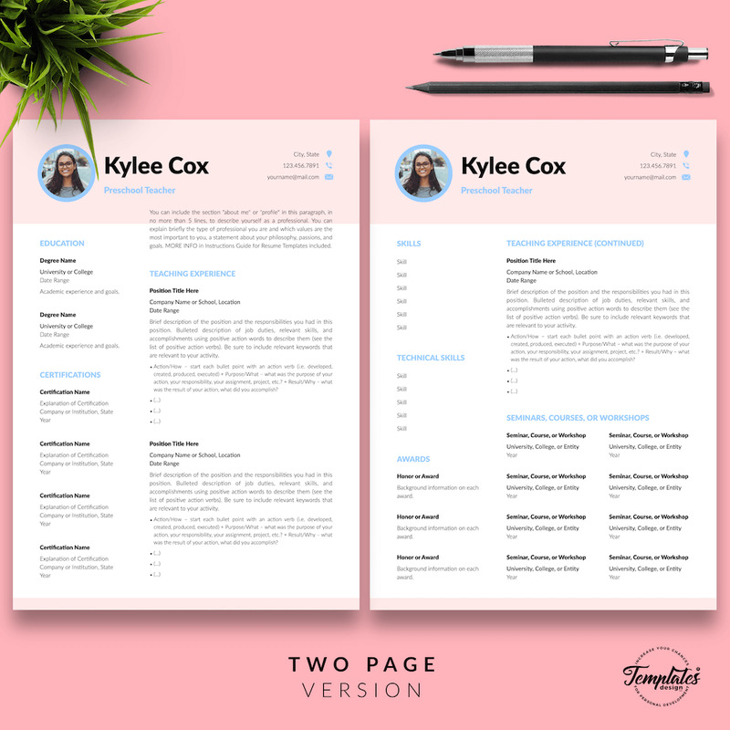 Kylie Cox - Teacher CV Resume Template with Cover Letter for Microsoft ...