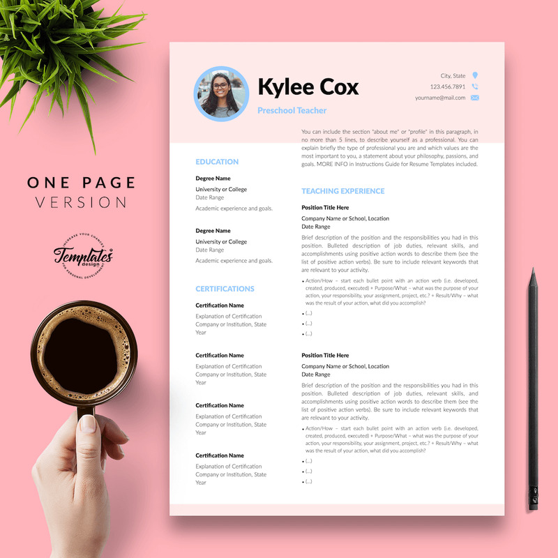 Kylie Cox - Teacher CV Resume Template with Cover Letter for Microsoft ...