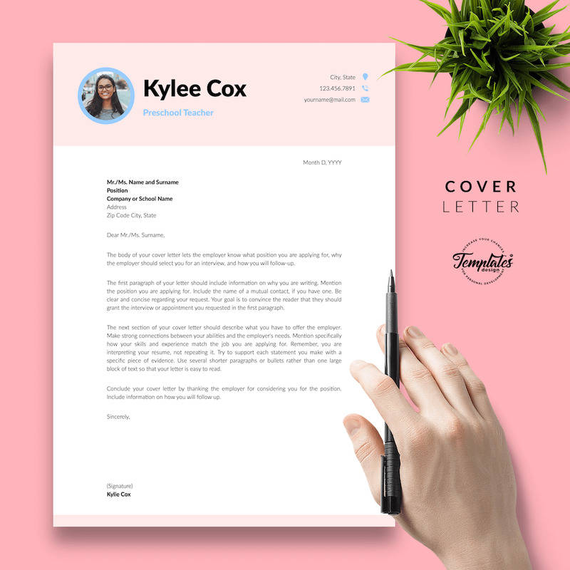 Kylie Cox - Teacher CV Resume Template with Cover Letter for Microsoft ...