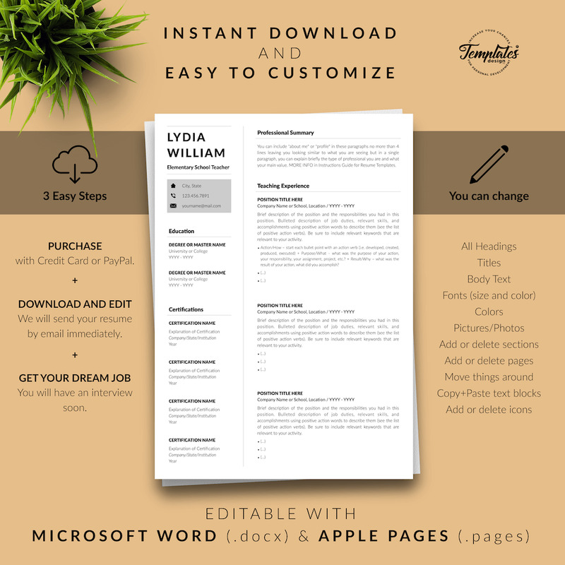 Lydia William - Teacher CV Resume Template with Cover Letter for ...