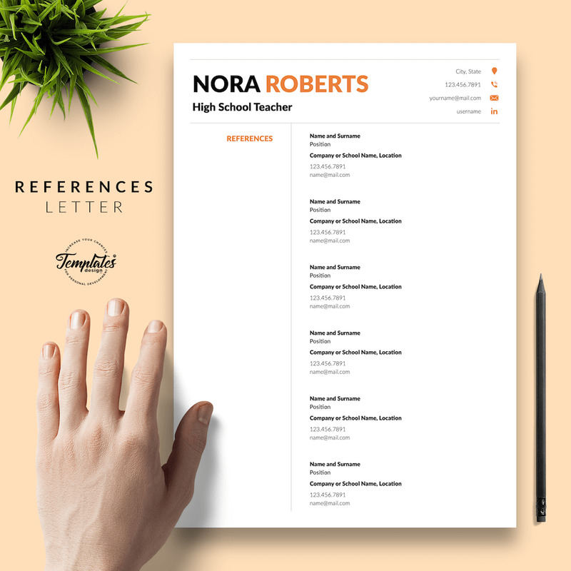 Nora Roberts - Teacher CV Resume Template with Cover Letter for ...