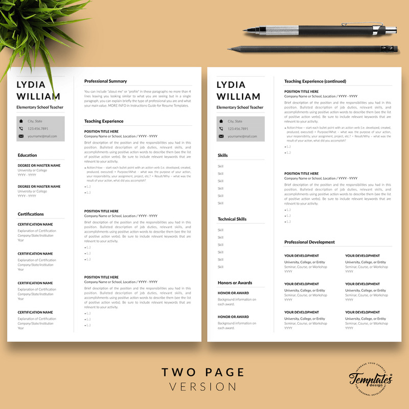 Lydia William - Teacher CV Resume Template with Cover Letter for ...