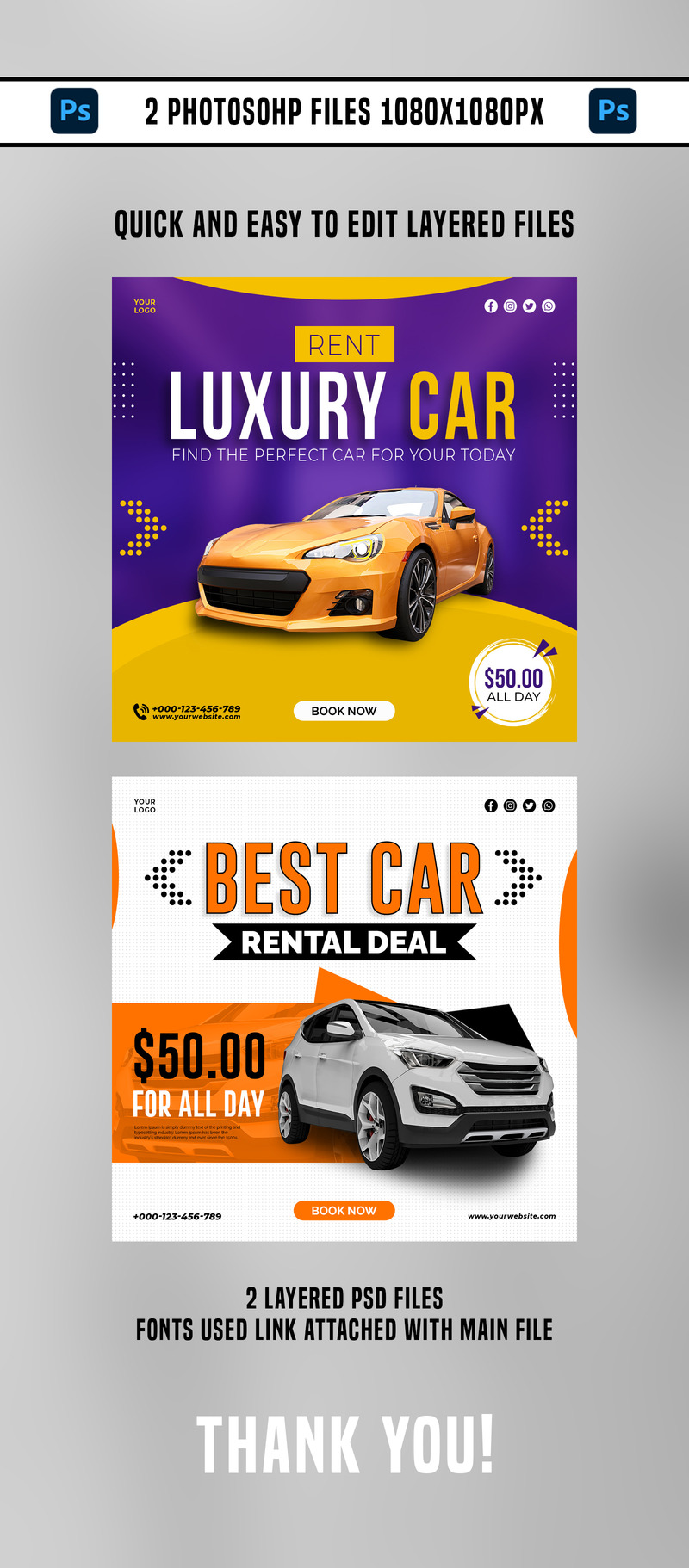 Car Rental Social Media Template V-1 - TemplateMonster