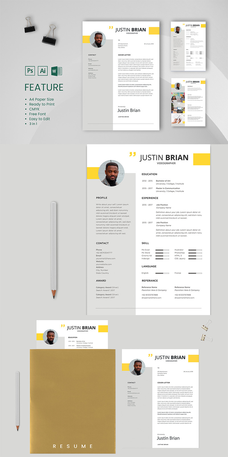 Justin Brian Resume CV 1 Template #339849 - TemplateMonster