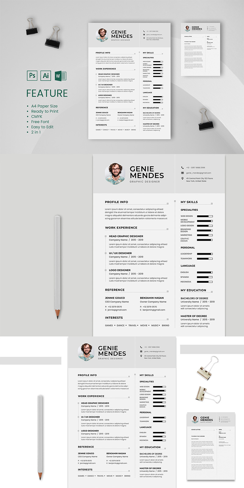 Genie Mendes Cv Resume A4 #342126 - TemplateMonster