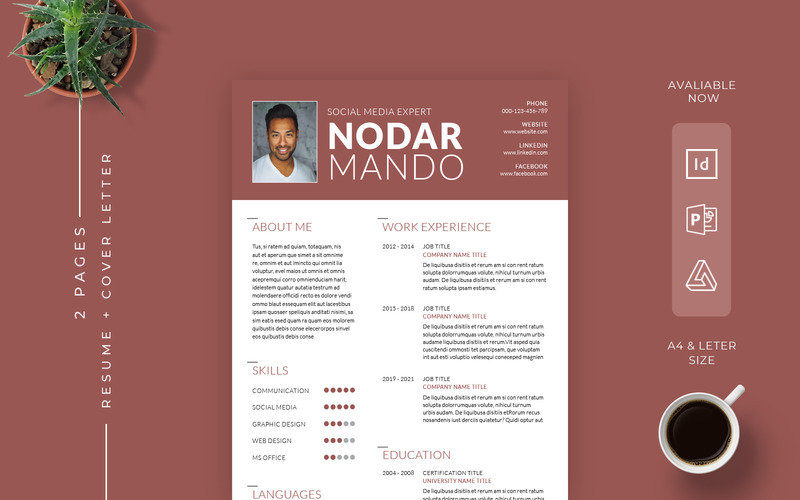 InDesign Resume + Cover Letter #225595 - TemplateMonster
