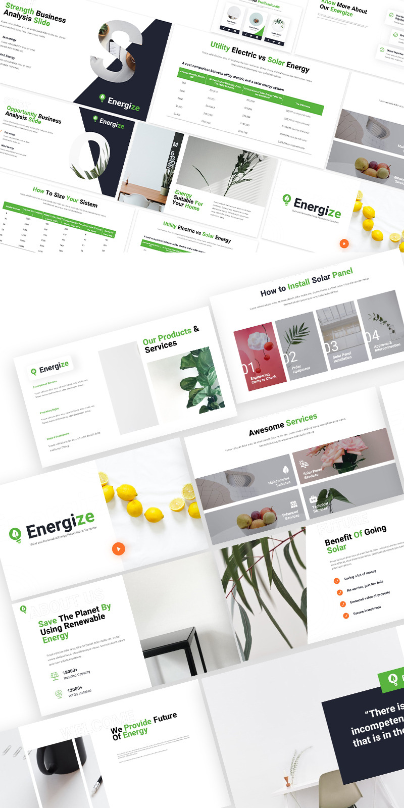 Plantilla de Powerpoint de energía solar y renovable Energize