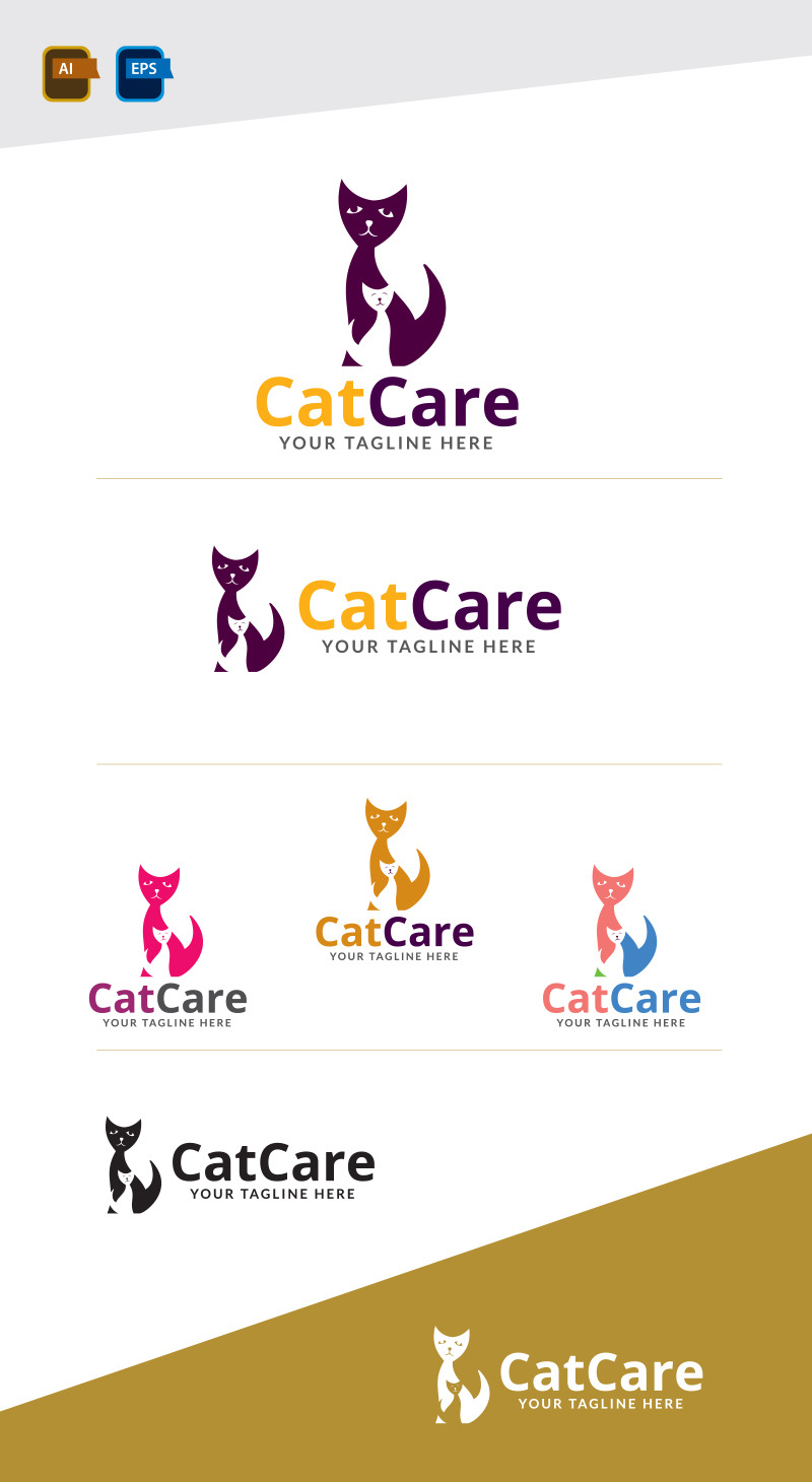 Cat Care Logo Design Template #358944 - TemplateMonster