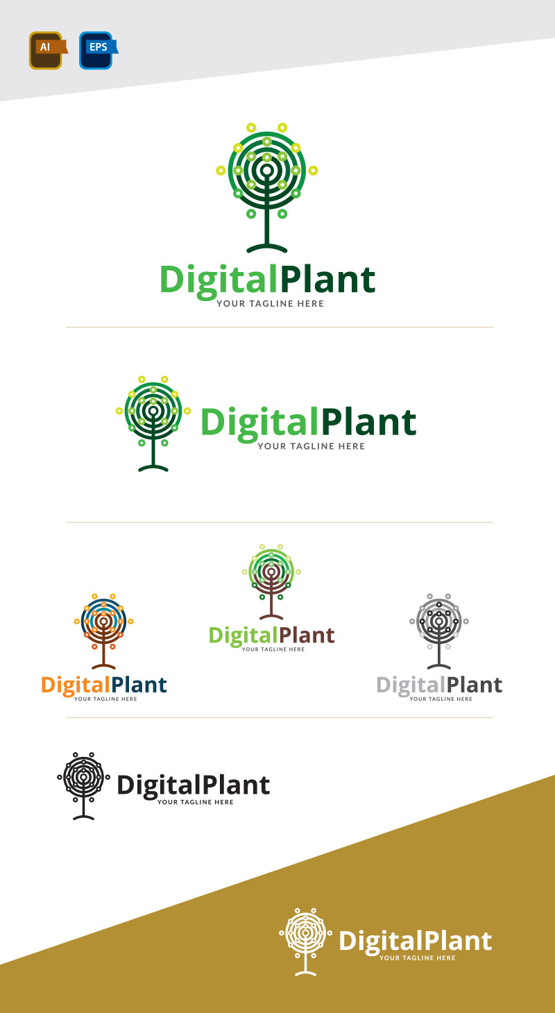 Digital Plant Logo Design Template #358858 - TemplateMonster