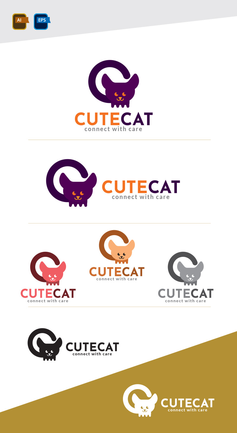 Cute Cat Logo Design Template #205489 - TemplateMonster