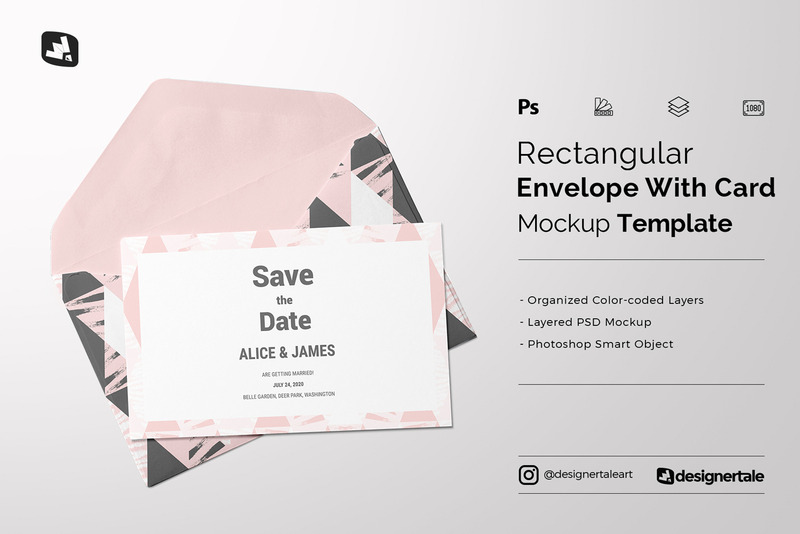 Rectangular Envelope & Card Mockup - TemplateMonster