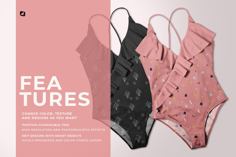 Women’s Backless Bathing Suit Mockup - TemplateMonster