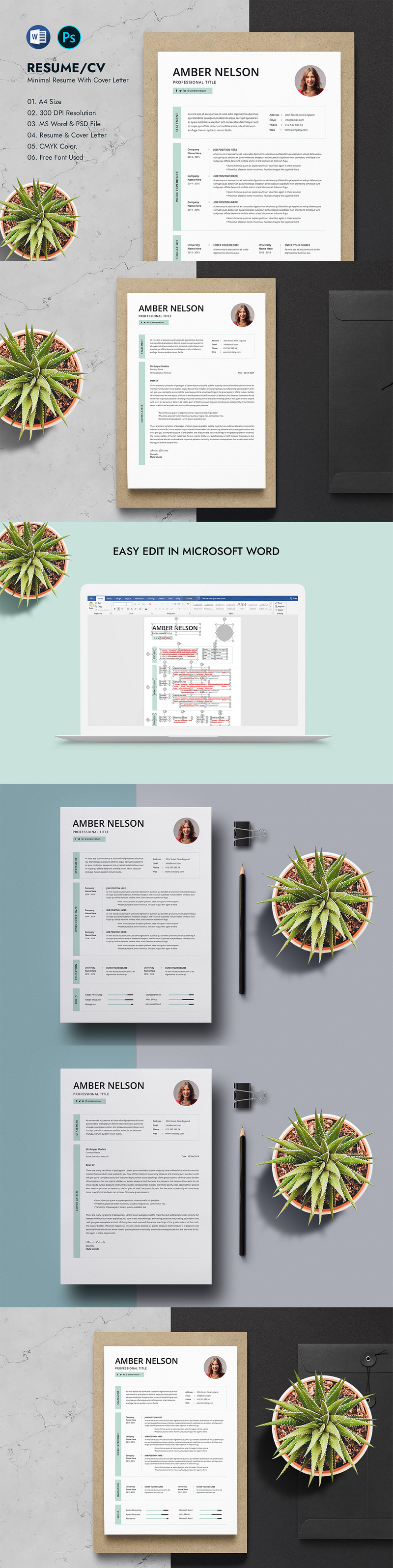 Amber Nelson Clean Resume Template Design - TemplateMonster