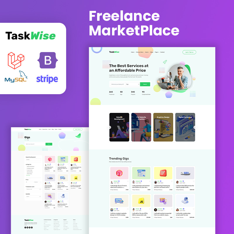TaskWise: mercato freelance e vendita di concerti Laravel Script