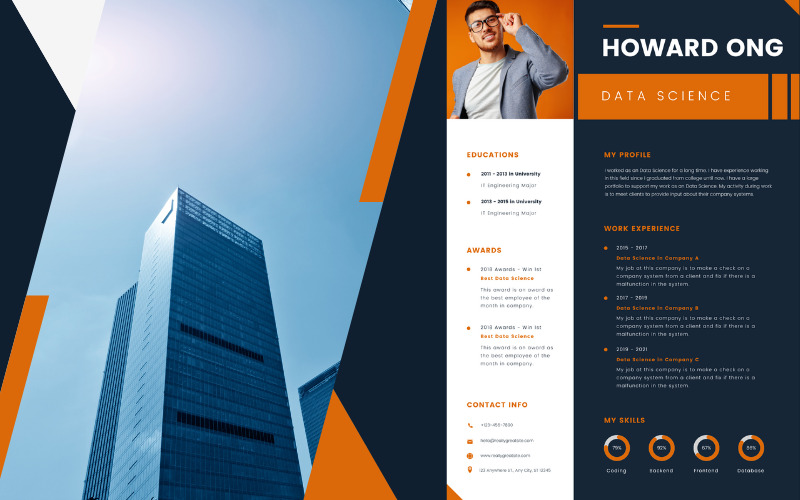 Navy and Orange Professional Digital Marketing Resume Template