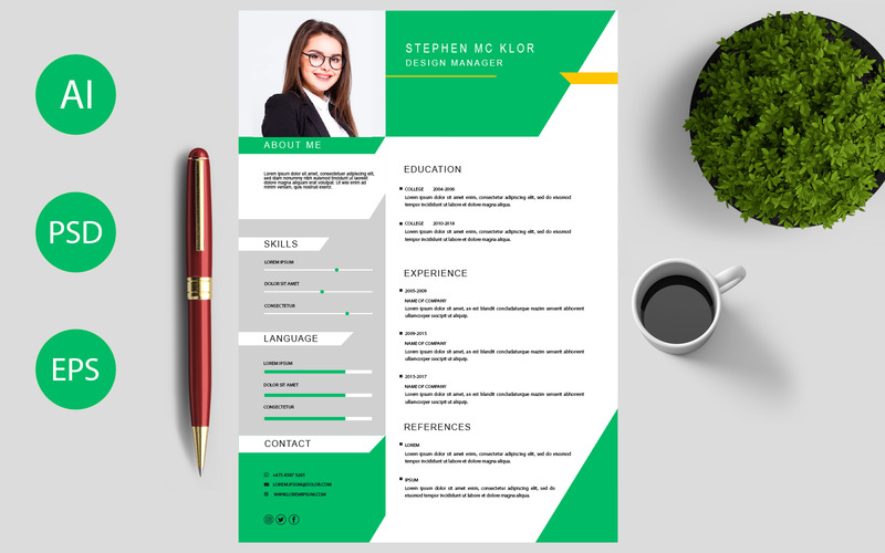 Printable Resume Template- Job Application Design Manager