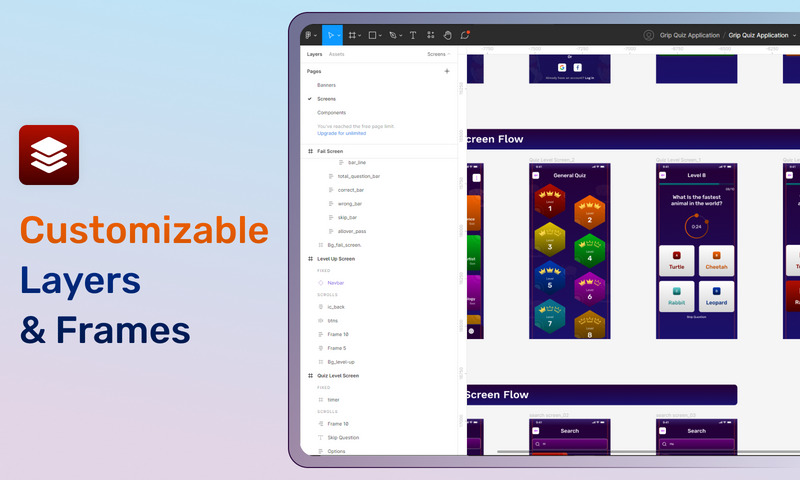 Grip Quiz - Mobile Application Figma Kit - TemplateMonster