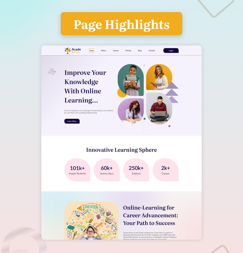 Acade Skills - Online Learning Platform Website Figma Kit