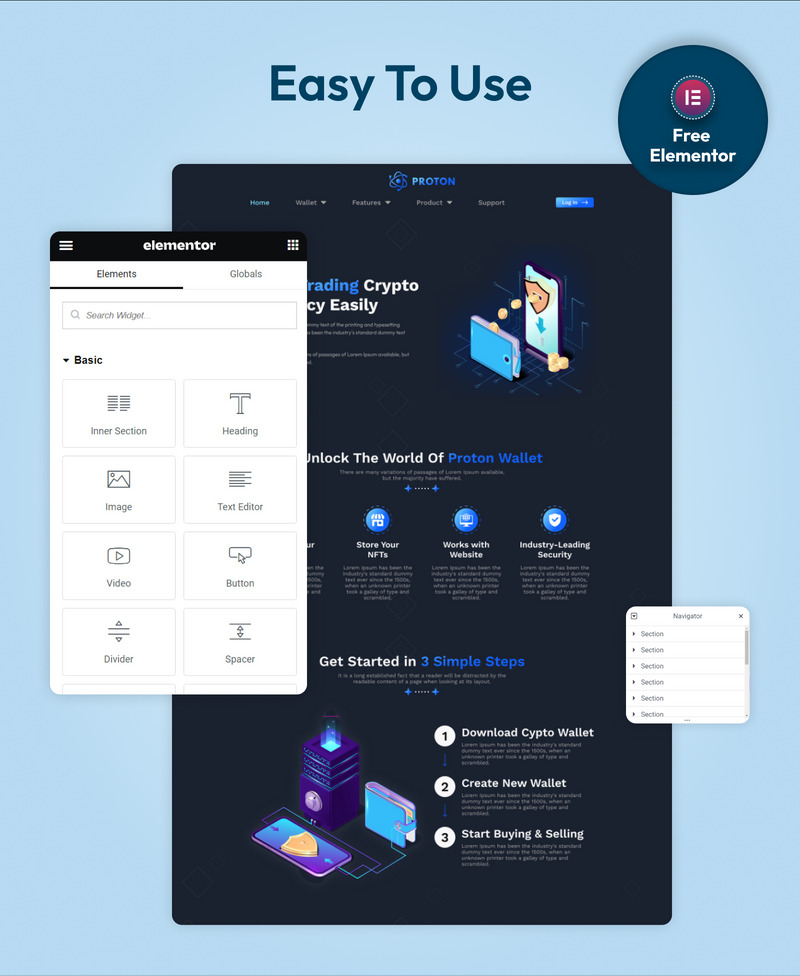 Proton Crypto Wallet Landing Page #385933 - TemplateMonster