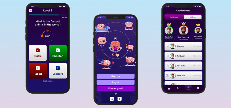 Grip Quiz - Mobile Application Figma Kit - TemplateMonster