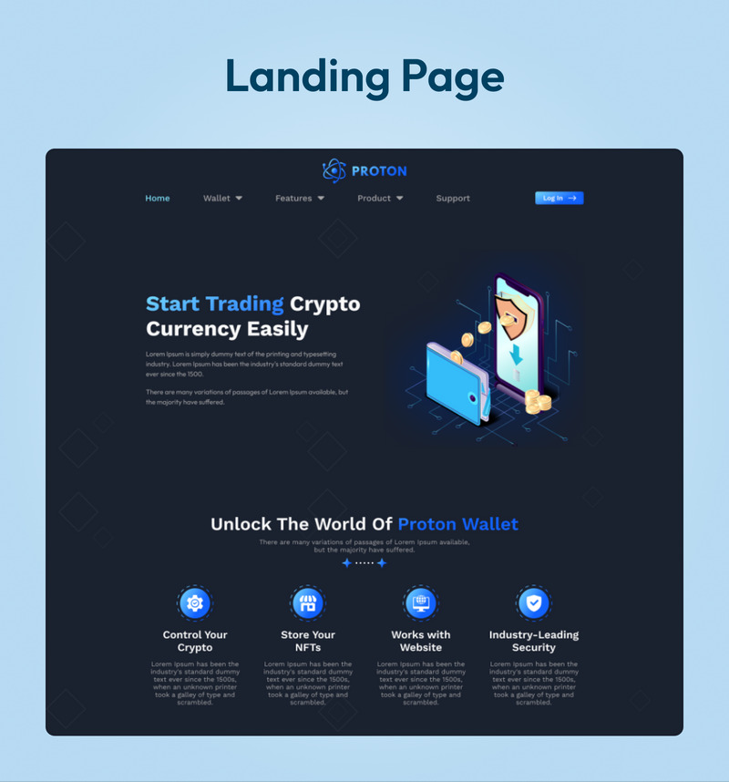 Proton Crypto Wallet Landing Page #385933 - TemplateMonster