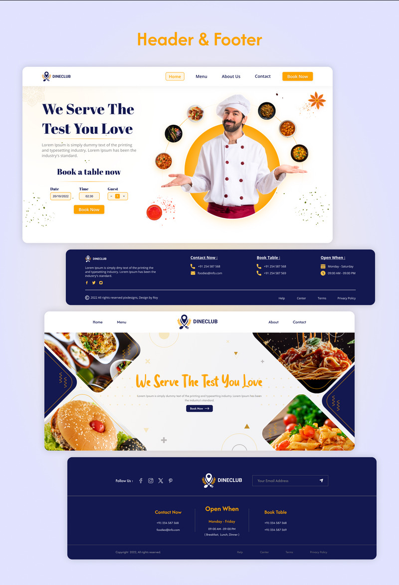 Dine Club - Restaurant Landing Page Figma Kit
