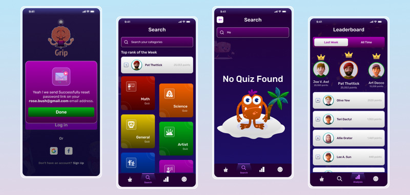 Grip Quiz - Mobile Application Figma Kit - TemplateMonster