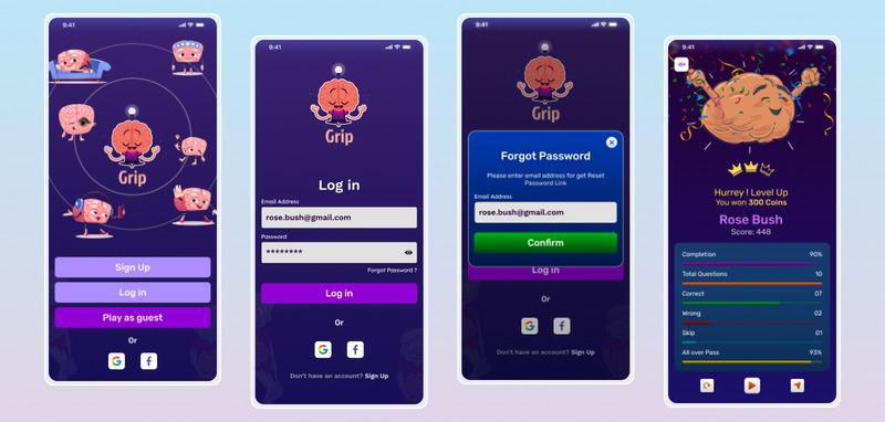 Grip Quiz - Mobile Application Figma Kit - TemplateMonster