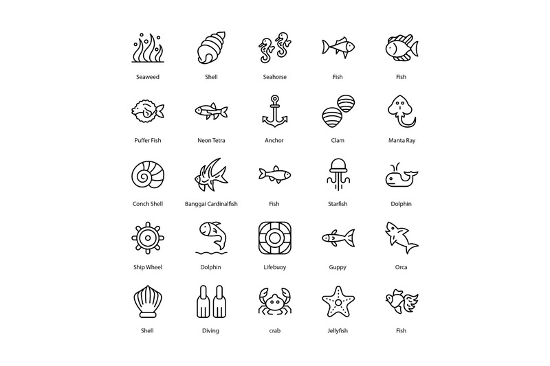 Sea icon Set Fish Ocean Icons Bundle - TemplateMonster