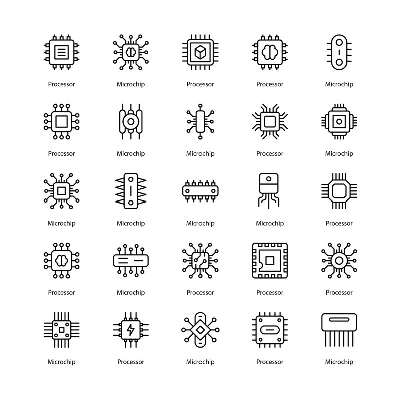 Semiconductor Icon Set Micro Chip Icons Bundle
