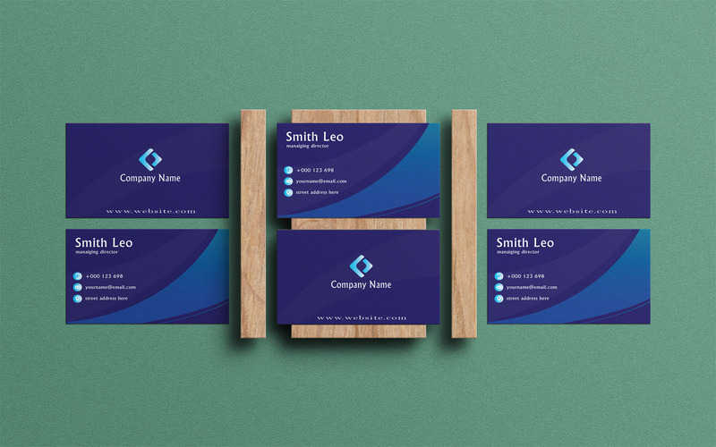 Blue Business Card Design Template #336738 - TemplateMonster
