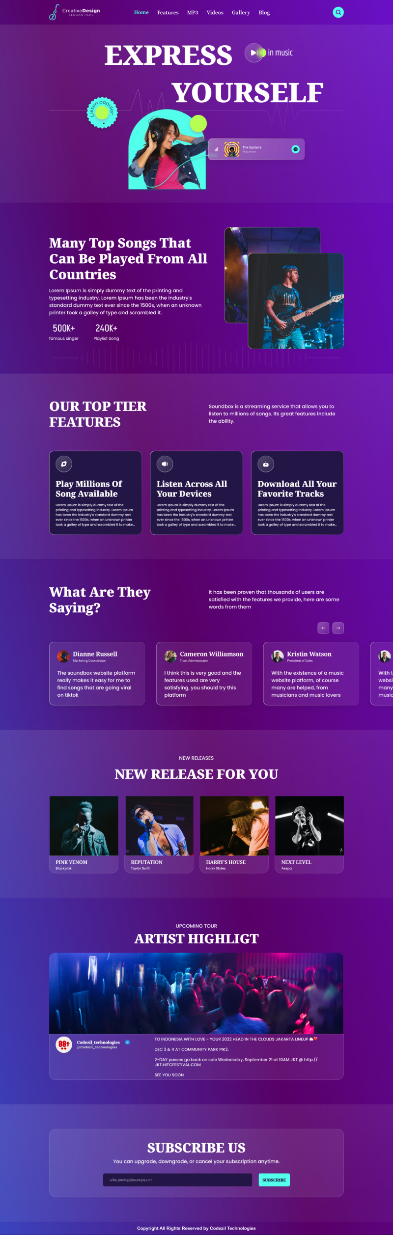 Music Landing Page Design #323561 - TemplateMonster