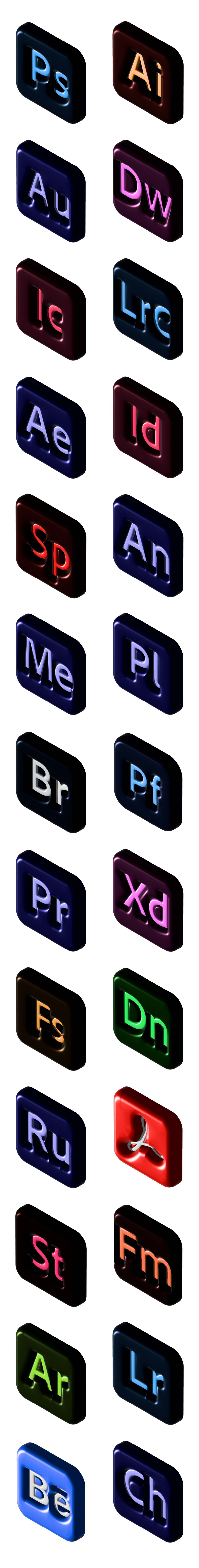 Professional 3D Isometric Left Adobe Software Icons Design
