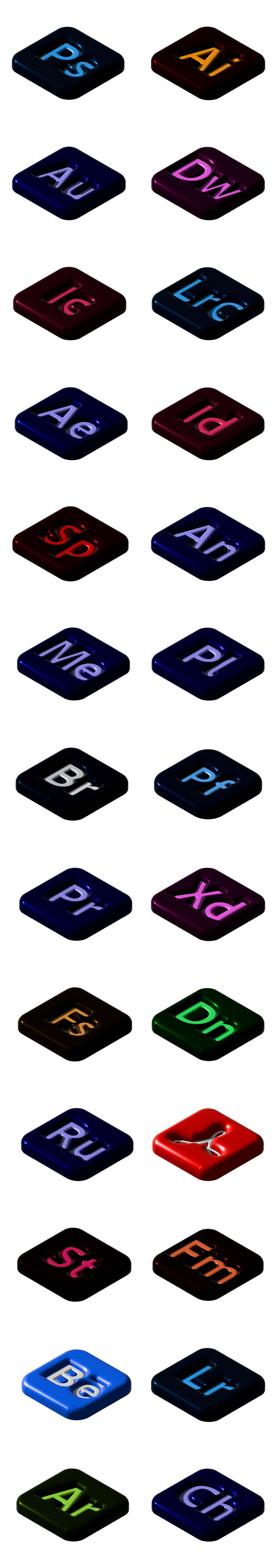 Professional 3D Isometric Top Adobe Software Icons Design
