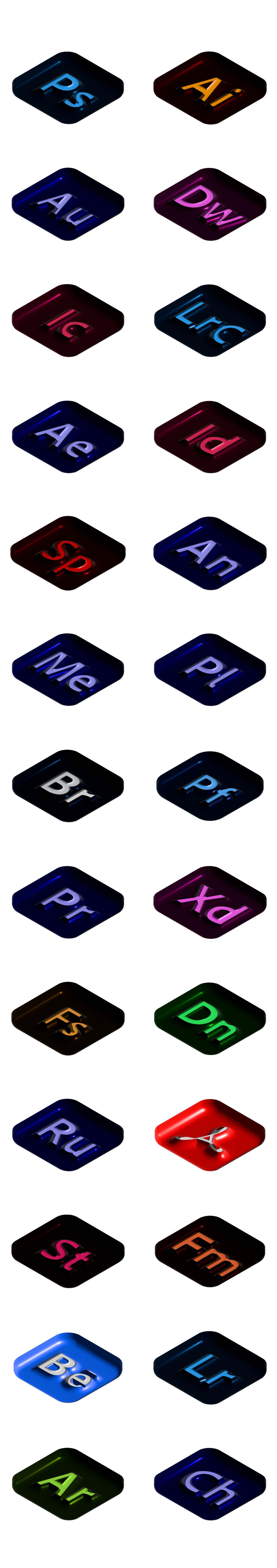 Professional 3D Isometric Bottom Inflate Adobe Software Icons Design