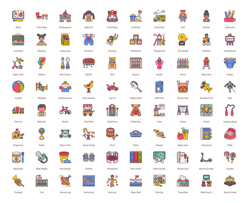 Kids Activities Outline Icons #354110 - TemplateMonster