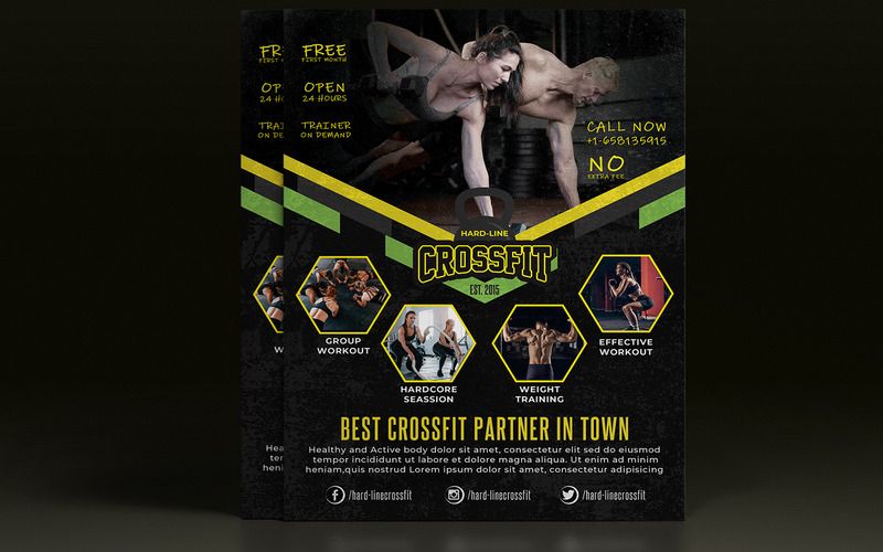 Hard Workout Gym Fitness Crossfit Flyer Design
