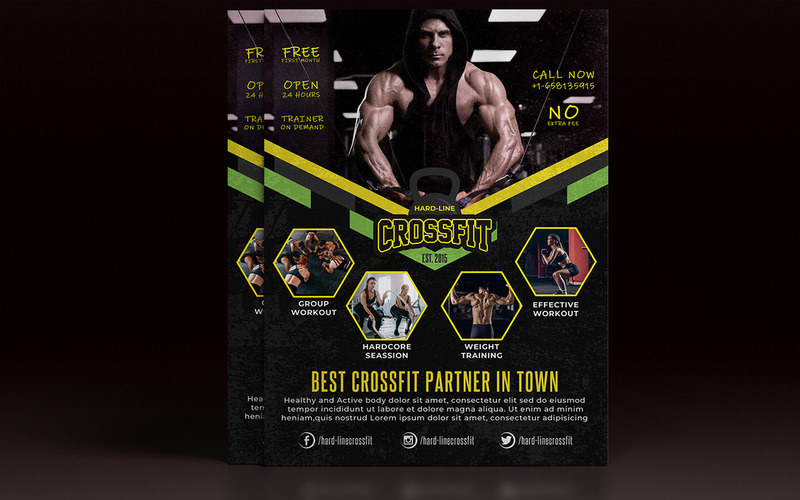 Hard Workout Gym Fitness Crossfit Flyer Design