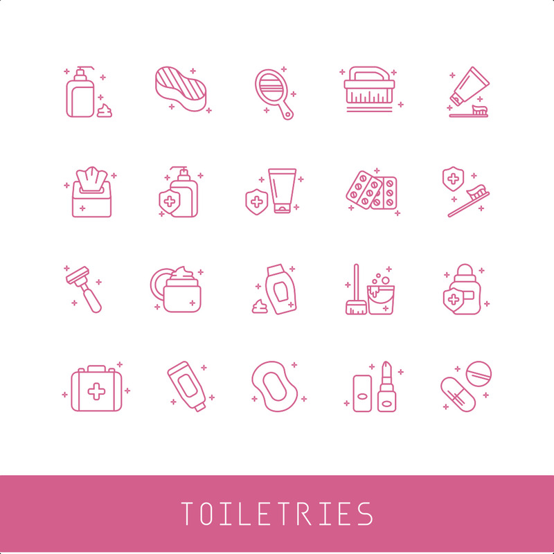 Set of 20 toiletries icons in outline style. isolated on white background