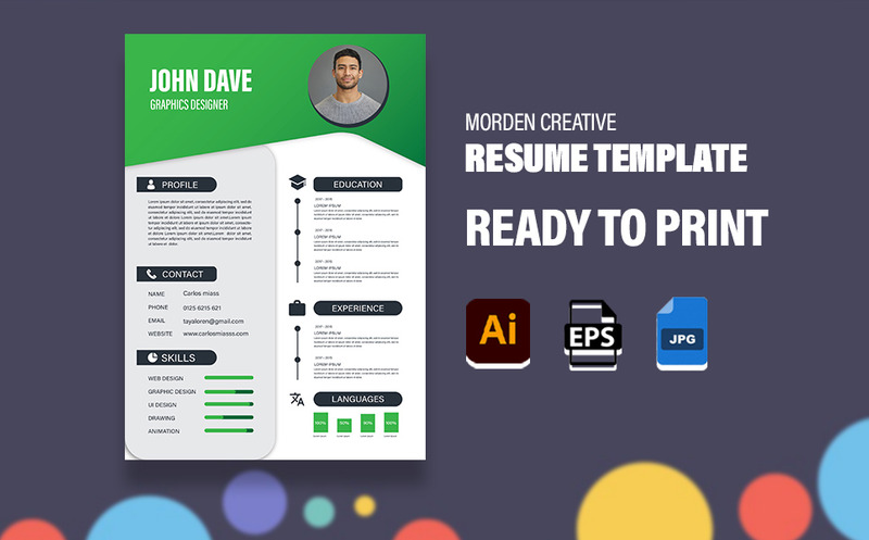 John Dave - Morden Creative Resume Template - Ready to Print