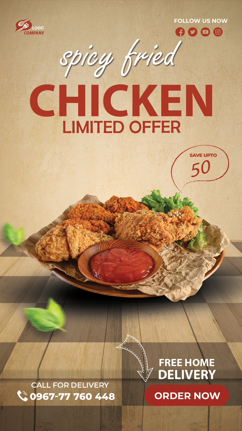 DL fried chicken restaurant menu flyer - TemplateMonster