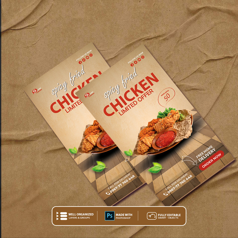 Roasted Spicy Fried Chicken Restaurant Menu Flyer