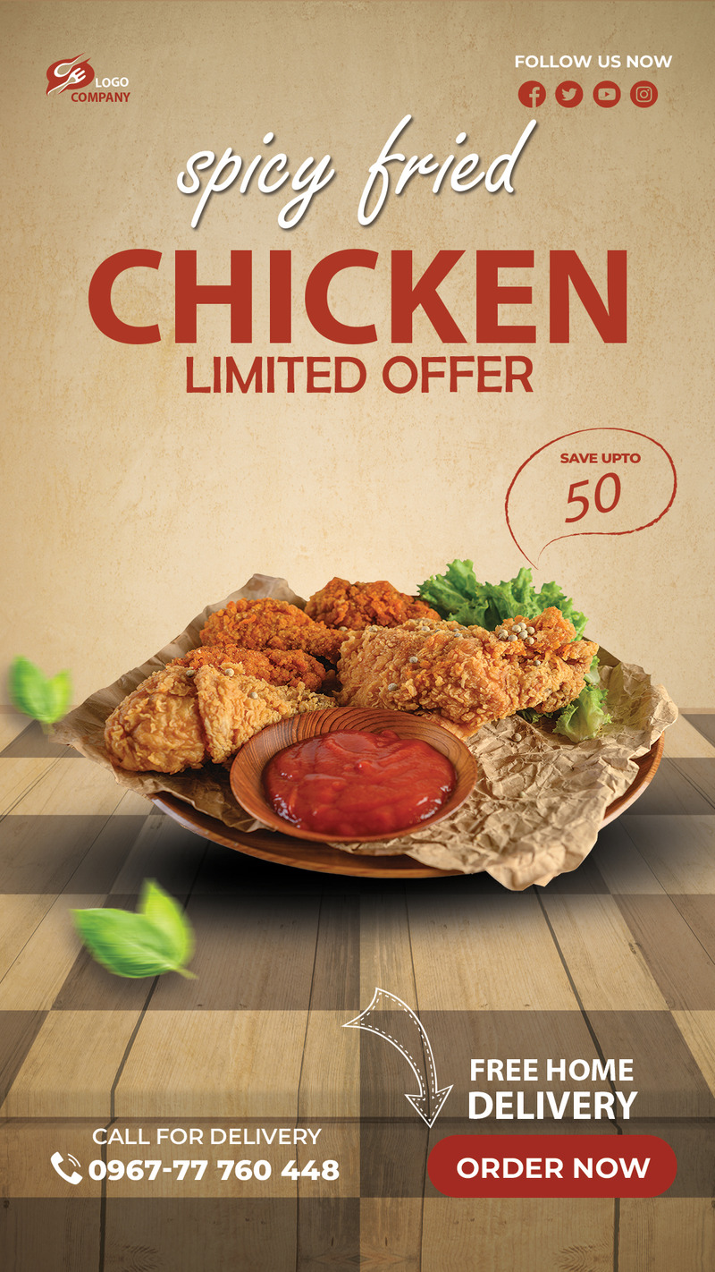 DL fried chicken restaurant menu flyer - TemplateMonster