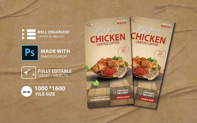 DL fried chicken restaurant menu flyer - TemplateMonster