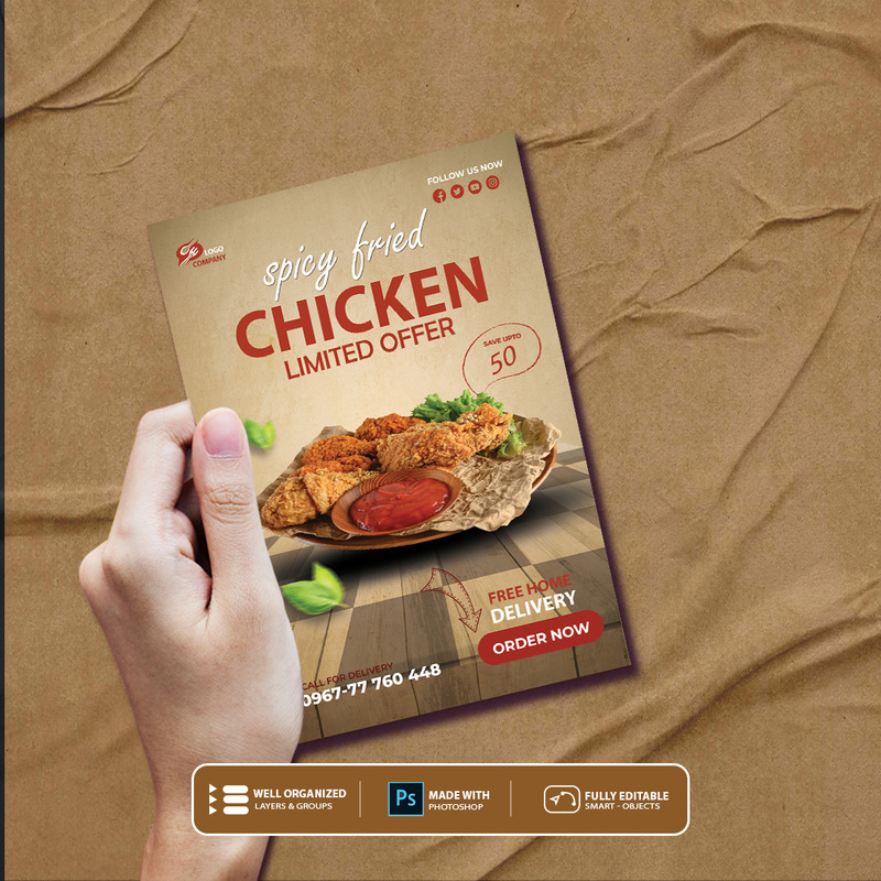 Roasted Spicy Fried Chicken Restaurant Menu Flyer