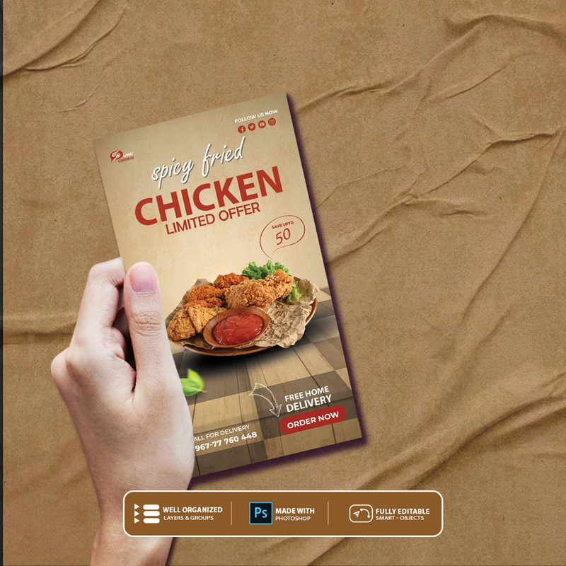 DL fried chicken restaurant menu flyer - TemplateMonster