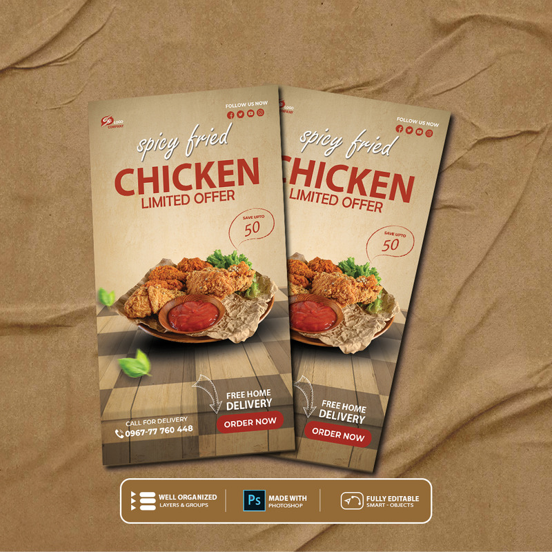 DL fried chicken restaurant menu flyer - TemplateMonster