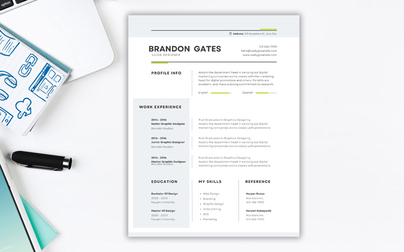 Modèle de CV imprimable PDF Brandon Gates - TemplateMonster