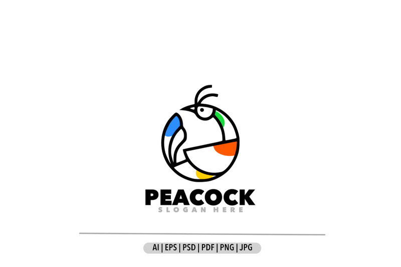 Peacock simple line logo design template - TemplateMonster