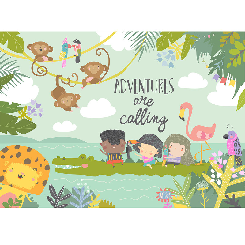 Cute Cartoon Kids Traveling With Animals Adventure Illustration